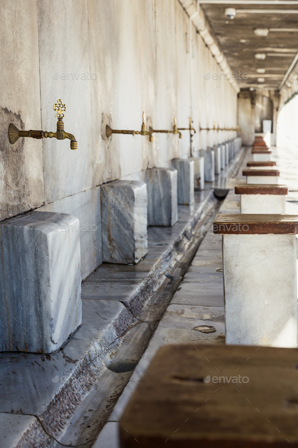 Washing area before entering in Mosque. Ablution room. Turkey muslim ...