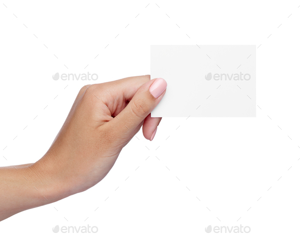 note paper card blank sign hand holding woman female greeting empty ...