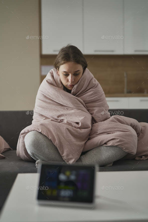 Climate panel shows very low temperature at home Stock Photo by ...