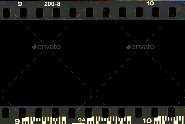 Real film border strip scan and old texture frame and isolated black ...