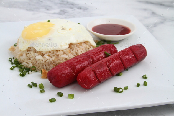 Freshly cooked Filipino food called Hotsilog Stock Photo by junpinzon