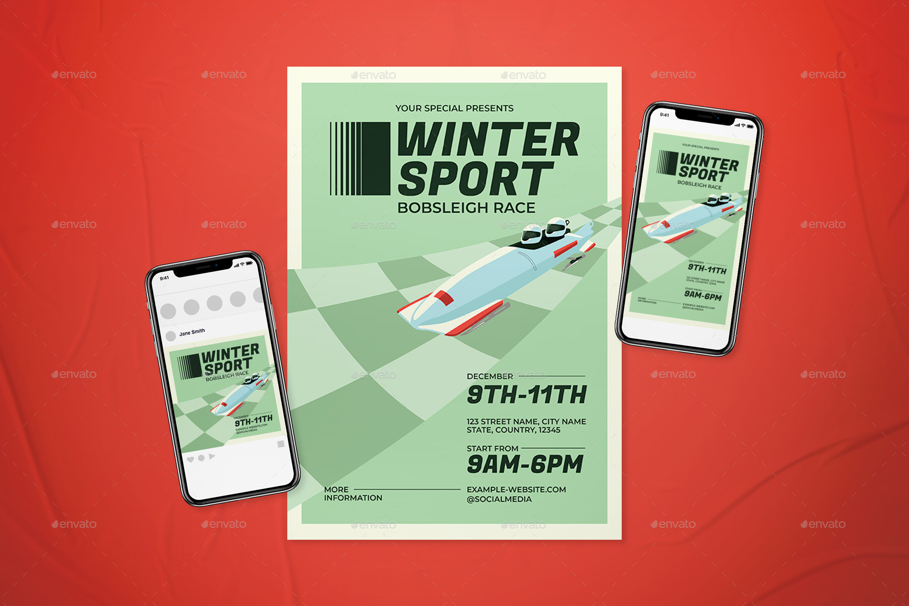 Winter Sport Bobsleigh Flyer Set, Print Templates | GraphicRiver