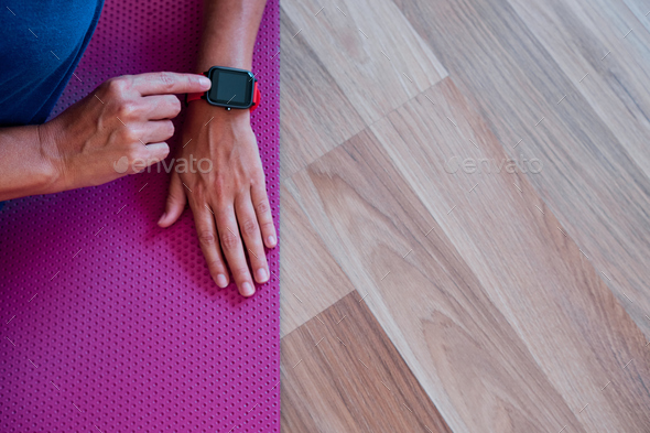 woman arm using smartwatch to control activity indoor Stock Photo by ...
