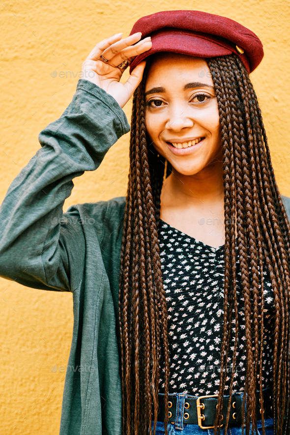 portrait of black woman with braids - real people concept Stock Photo ...