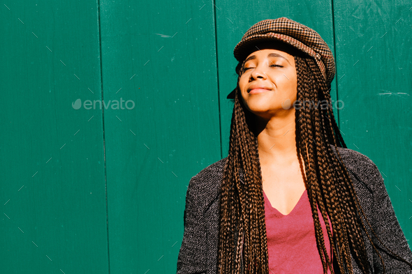 portrait of black woman with braids - real people concept Stock Photo ...