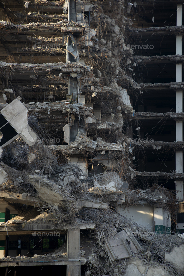 Pieces of Metal and Stone are Crumbling from Demolished Building Floors ...