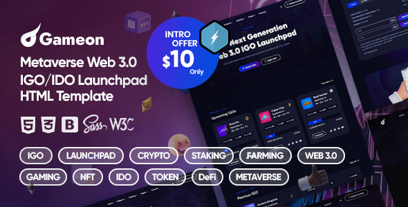 Gameon - Metaverse Web3 IGO Launchpad HTML Template by theme_land ...