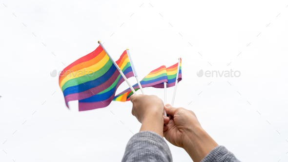 LGBTQ Rainbow Flags being waved symbol of Diversity Gay and lesbian for ...