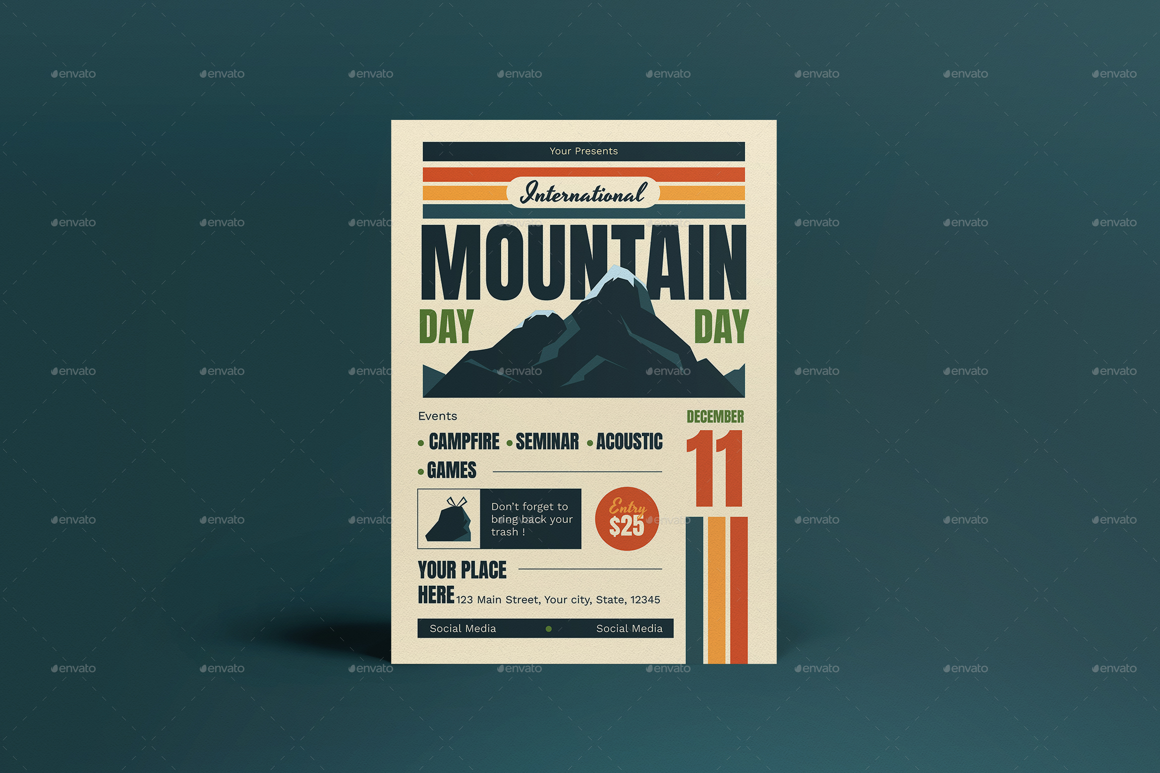 White Retro International Mountain Day Flyer Set, Print Templates ...