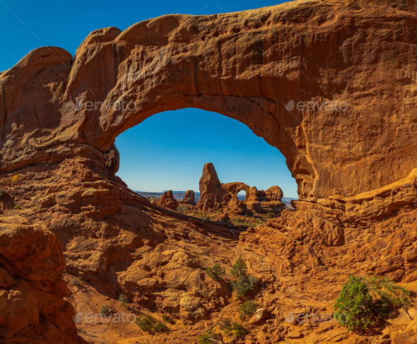 Turret Arch view through the North Window in Arches National Park Stock ...