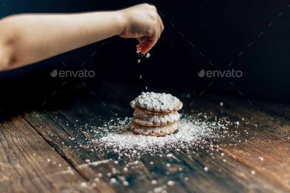 Stack of cookies sprinkling sugar on top Stock Photo by muna0001 ...