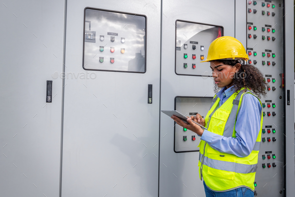 Engineer checking and inspecting at MDB panel. They working with ...