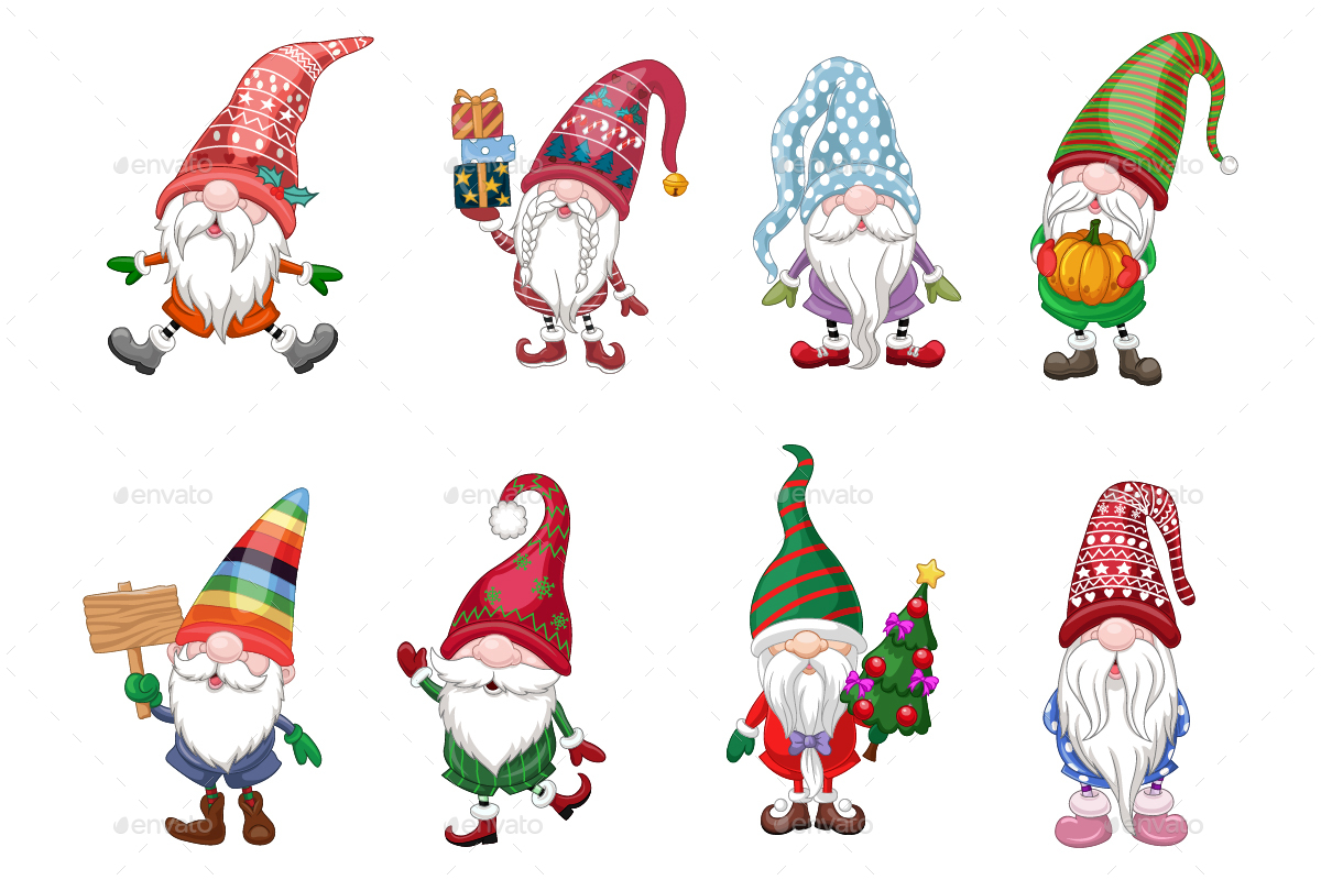 Set of Eight Gnomes Cartoon Collection, Vectors | GraphicRiver
