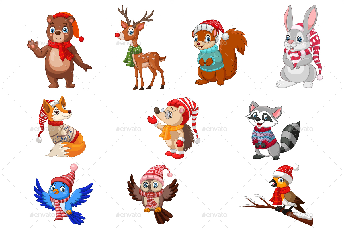 Set of Ten Forest Animal Winter Cartoon, Vectors | GraphicRiver