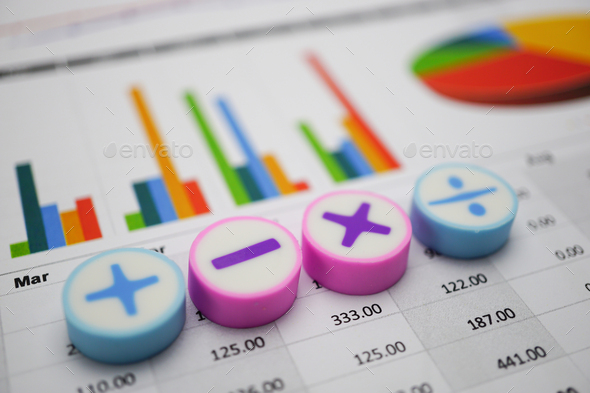 Math Symbols Charts Graphs spreadsheet. Finance Banking Stock Photo by ...