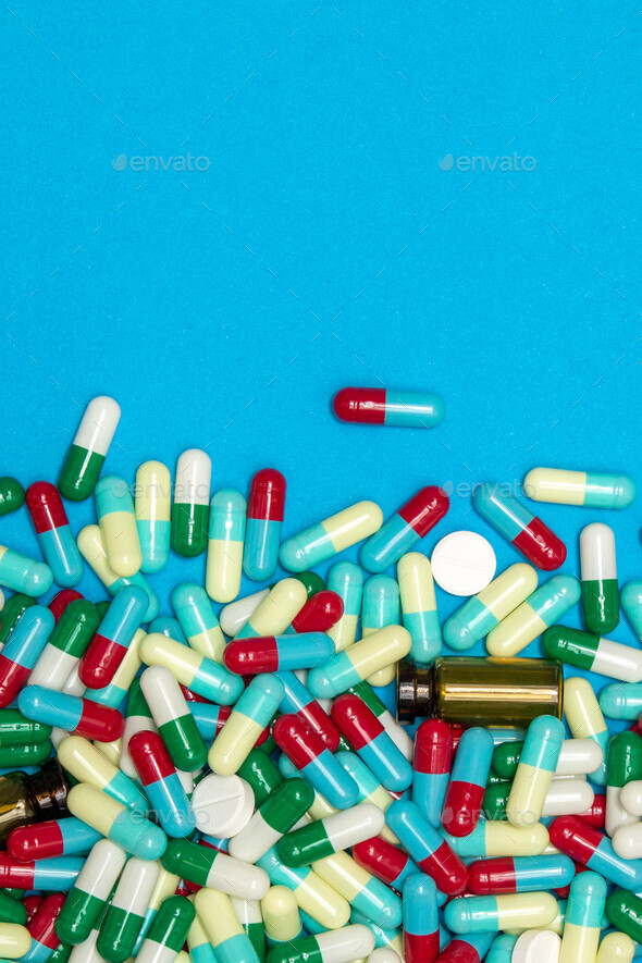 Pharmaceutical and health concept, Variety of antibiotic capsules on ...