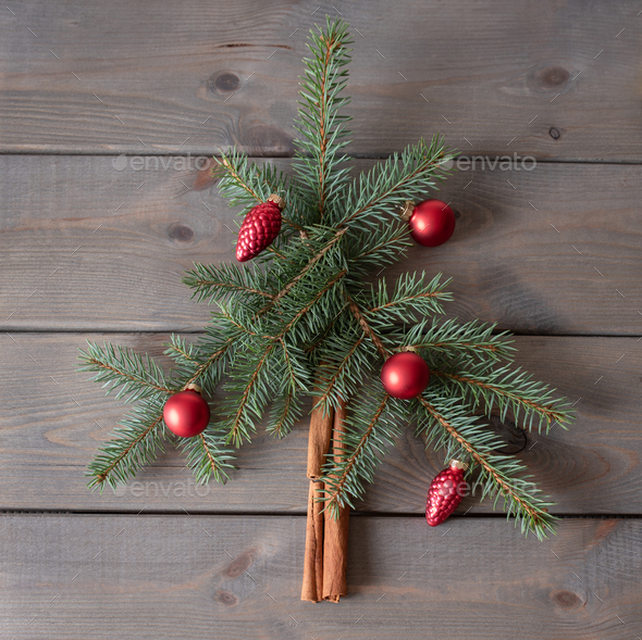 Christmas tree concept. Creative winter layout made with evergreen tree ...