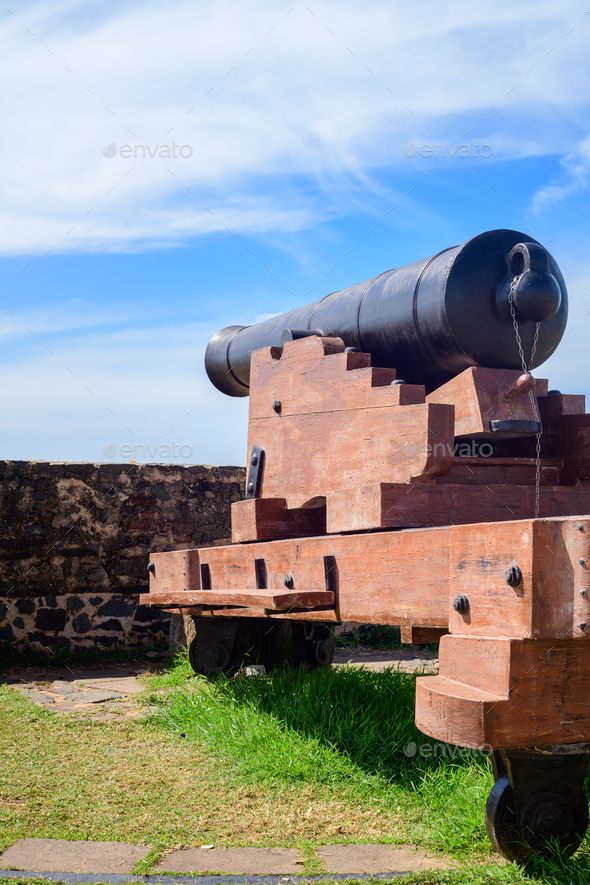 Exhibition of an old artillery gun in Galle fort close-up shot. Stock ...