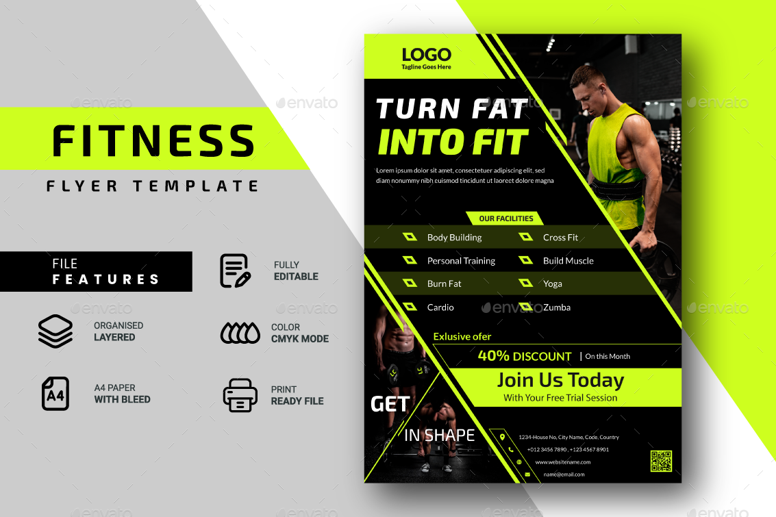 Fitness Gym Flyer Template, Print Templates | GraphicRiver