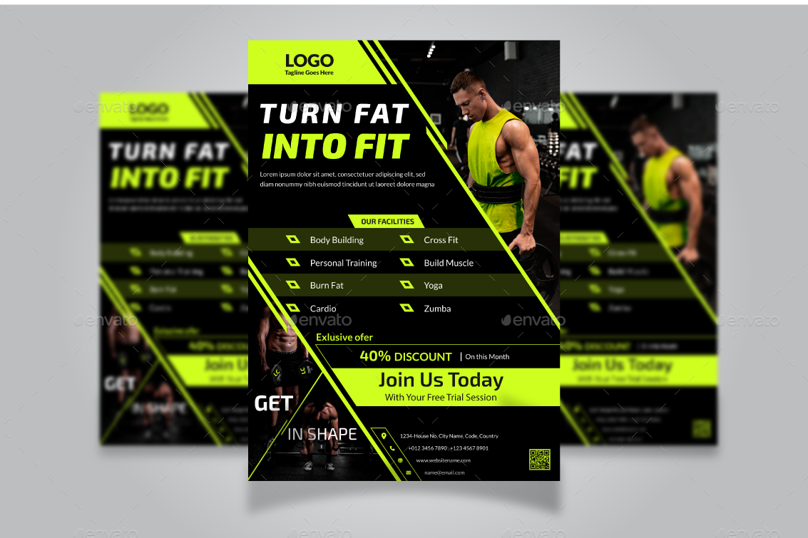 Fitness Gym Flyer Template, Print Templates | GraphicRiver