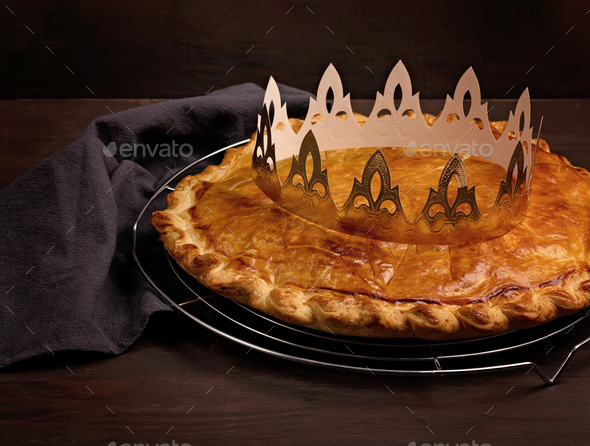 King cake or galette des rois in French. Traditional epiphany pie with ...