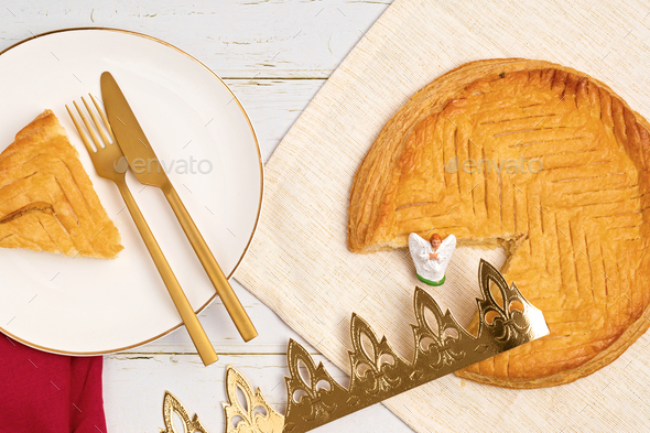King cake or galette des rois in French. Traditional epiphany pie with ...