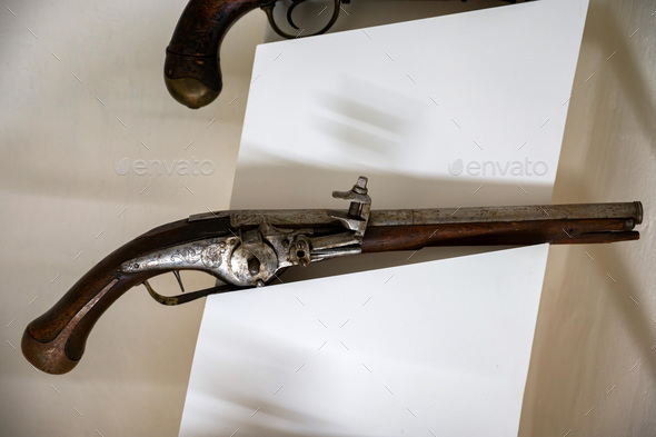 Exhibit of Old Flintlock Pistol, close-up photo. Stock Photo by Yakov ...
