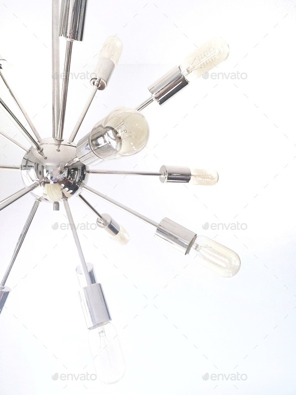 Mid century atomic Sputnik light fixture interior design neutral chrome ...
