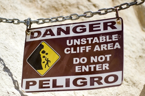 Danger unstable cliff area do no enter sign Stock Photo by reinasmyth