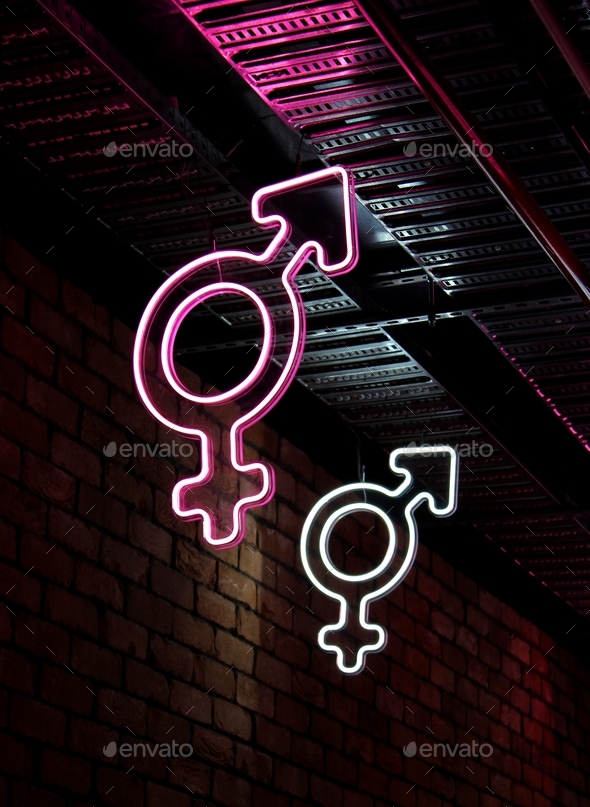 Neon gender symbols - a combination of Mars (male) and Venus (female ...