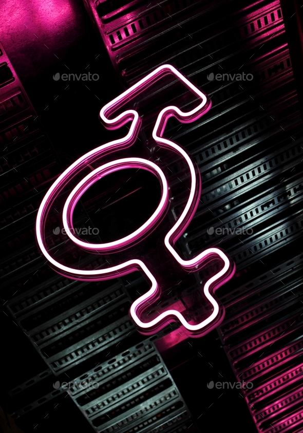 Neon gender symbols - a combination of Mars (male) and Venus (female ...