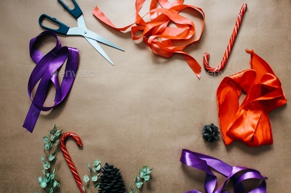 new year gift wrapping set on a gold background Stock Photo by ...