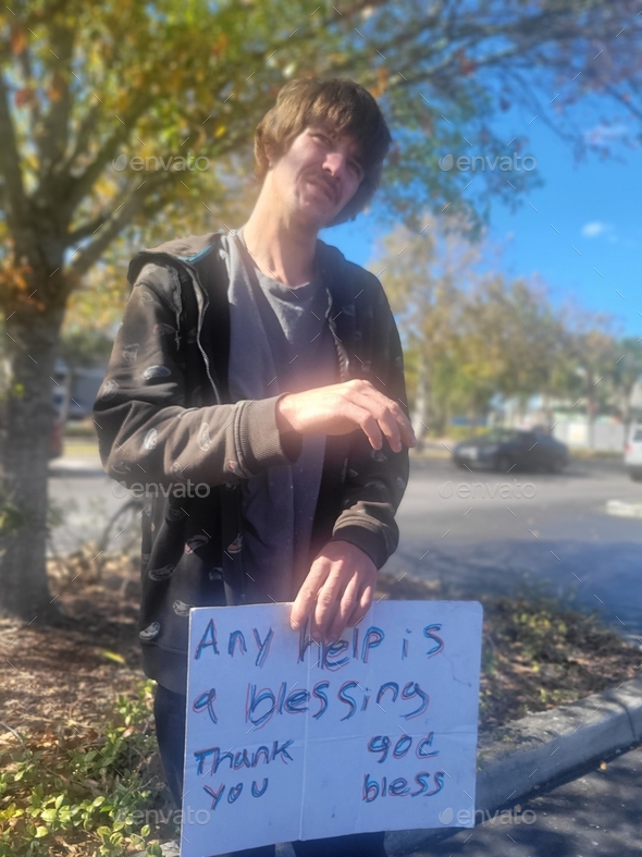 Homeless man with sign Stock Photo by marn123424 | PhotoDune