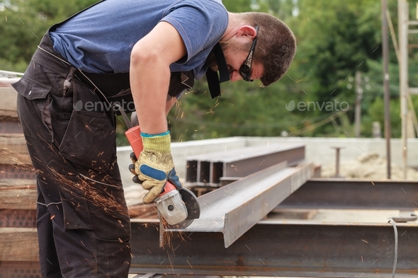 Cutting steel heavy industry by electric flex Stock Photo by Shandor_gor