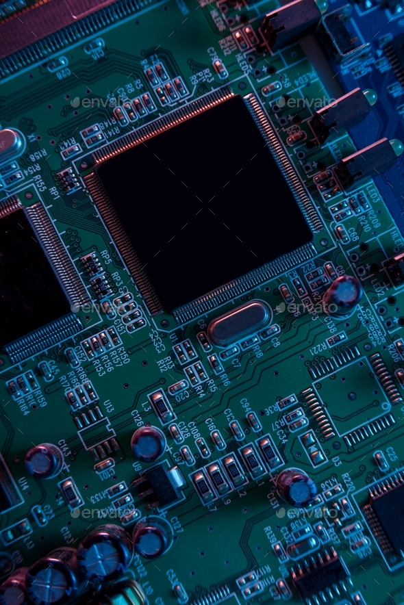 Microcircuit with chip close up Stock Photo by molenira | PhotoDune