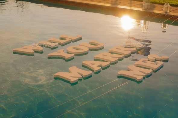 Big letters Will You Marry Me on pool in sunset. Creative way of ...