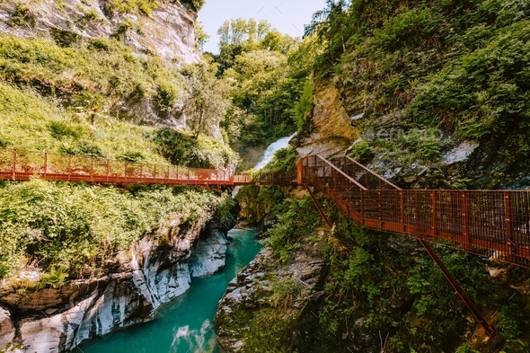Bellano gorge (Orrido di Bellano) with walkways for tourists Stock ...