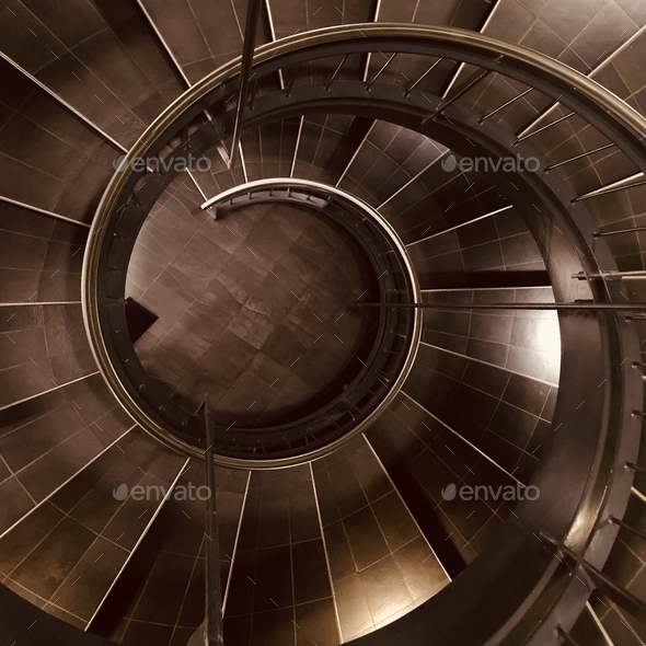 Modern spiral staircase seen from above Stock Photo by lyneborgceline