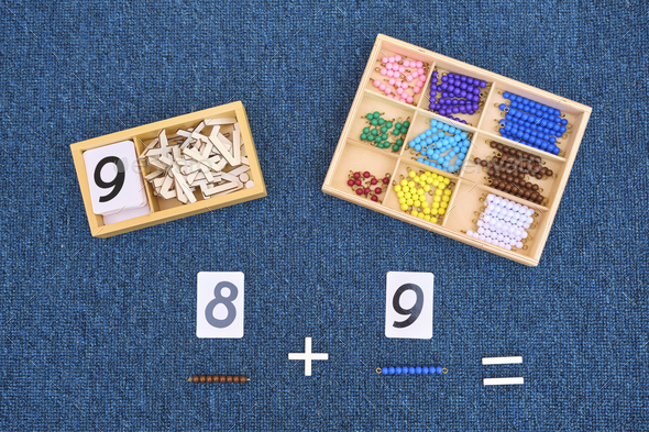 Montessori material to present addition operations in schools. Stock ...