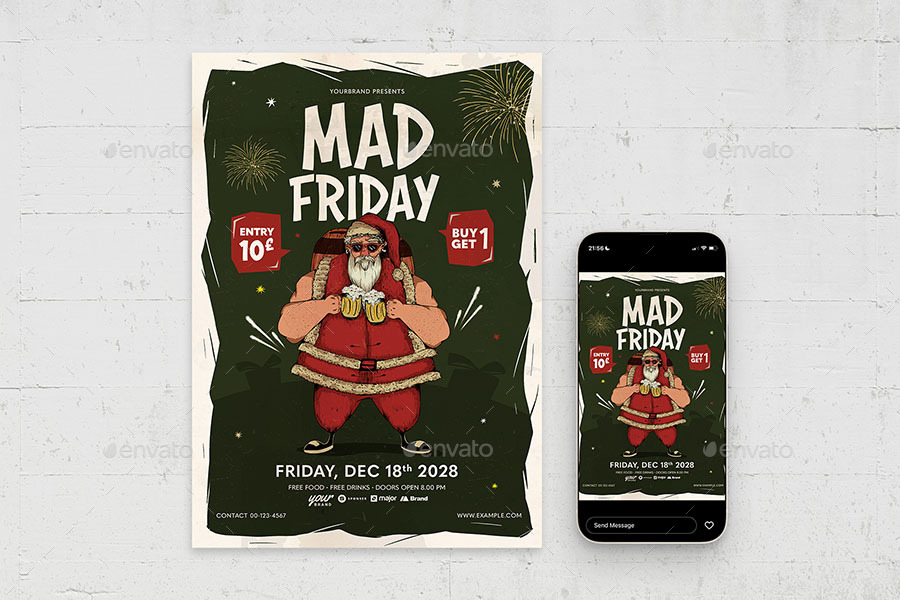 Christmas Mad Friday Flyer Template, Print Templates | GraphicRiver