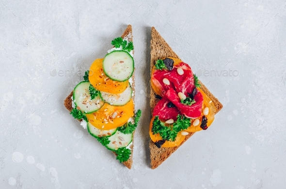 Vegetarian vs. Meat Eating. Two diet types sandwiches Stock Photo by ...