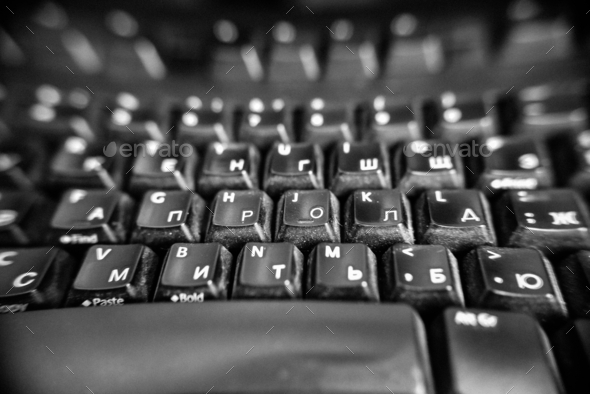 Old computer keyboard. Black and white photography. Stock Photo by ...