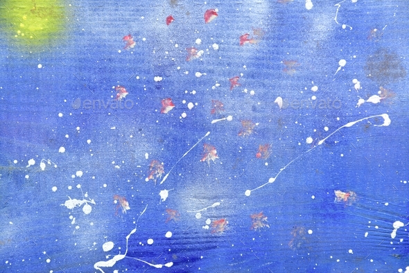 Paint splatter on blue wooden wall. interior, paint droplets, texture ...