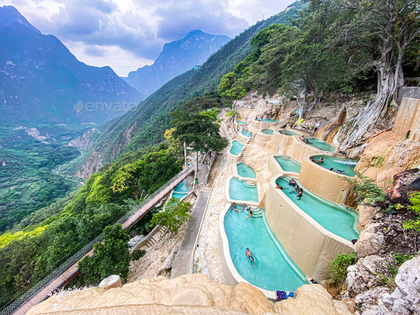 The natural hot spring pools of Tolantongo in Hidalgo Mexico mountains ...