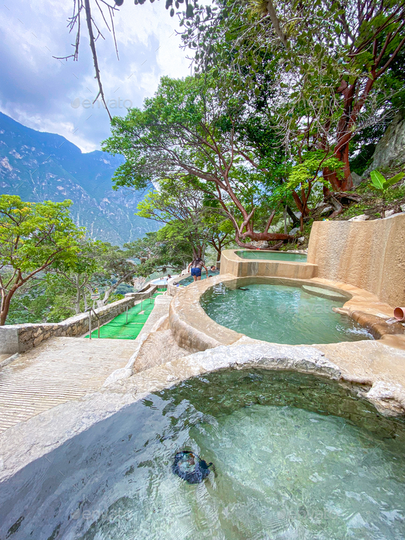 Natural hot spring pools in the mountains of Tolantongo Hidalgo Mexico ...