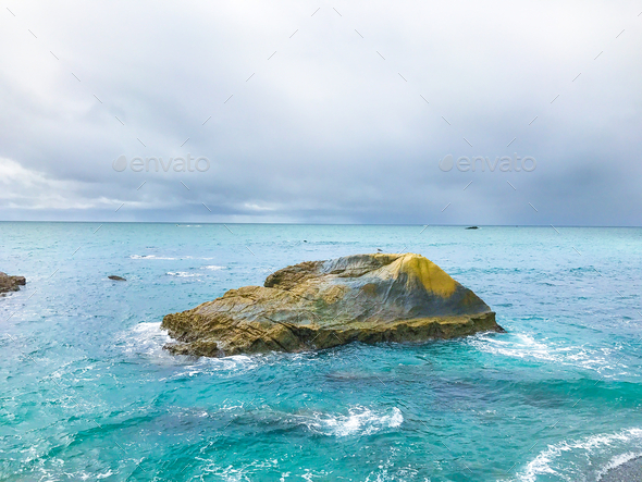 Cloudy day at the california beach with blue ocean water. Stock Photo ...