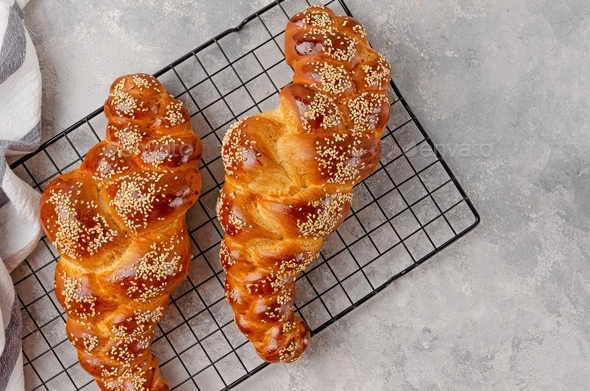 Traditional festive challah yeast bread or sweet bread with sesame ...
