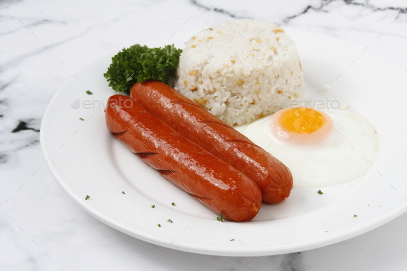 Freshly cooked Filipino food called Hotsilog Stock Photo by junpinzon