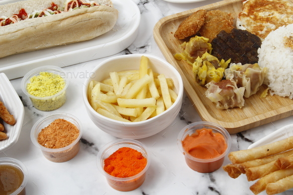 Freshly made assorted Filipino street food snack Stock Photo by junpinzon