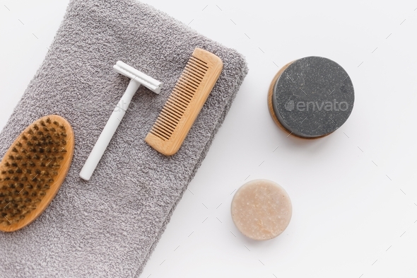 Male hygiene kit for face, hair and beard care isolated on white ...